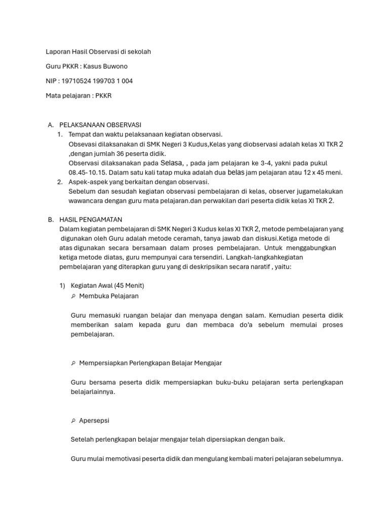 Observasi_Kelas_XI_TKR_2 Kasus Buwono | PDF