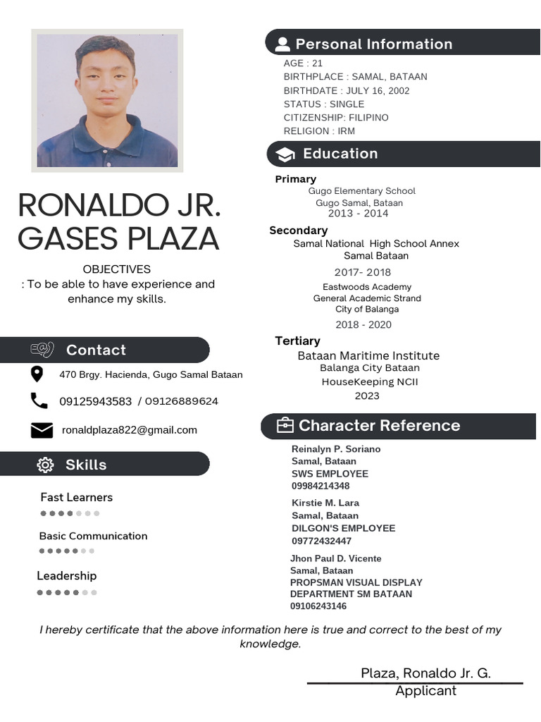 Ronaldo Jr. G. Plaza Resume | PDF
