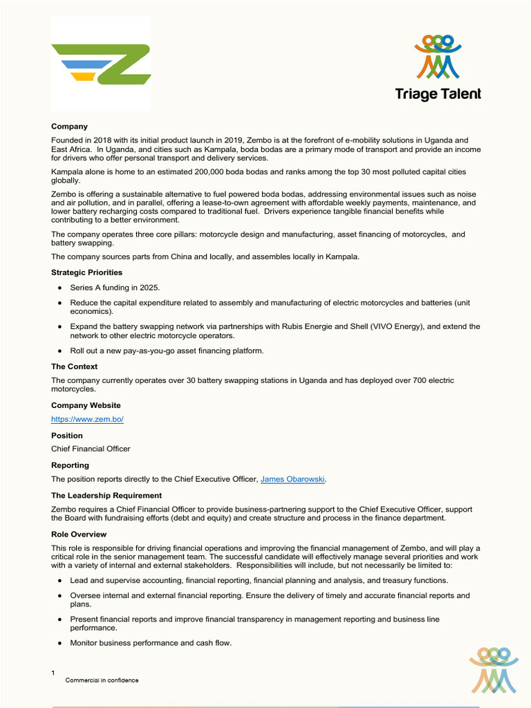 Chief Financial Officer, Zembo Role and Person Specification | PDF