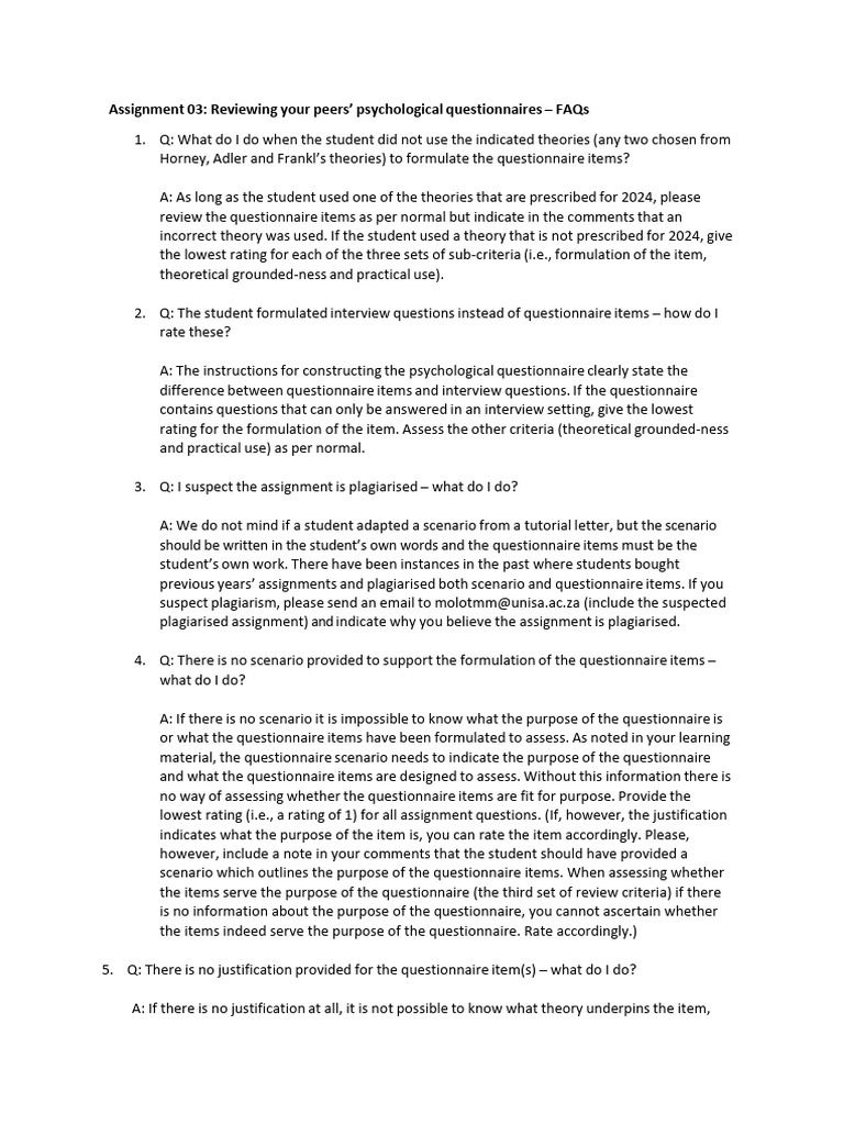 Peer Reviewing Psychological Questionnaires - FAQs - 2024 | PDF