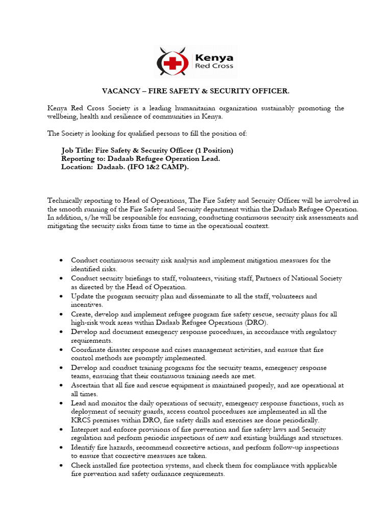 EXTERNAL Advert - FIRE SAFETY AND SECURITY OFFICER DADAAB REFUGEE ...