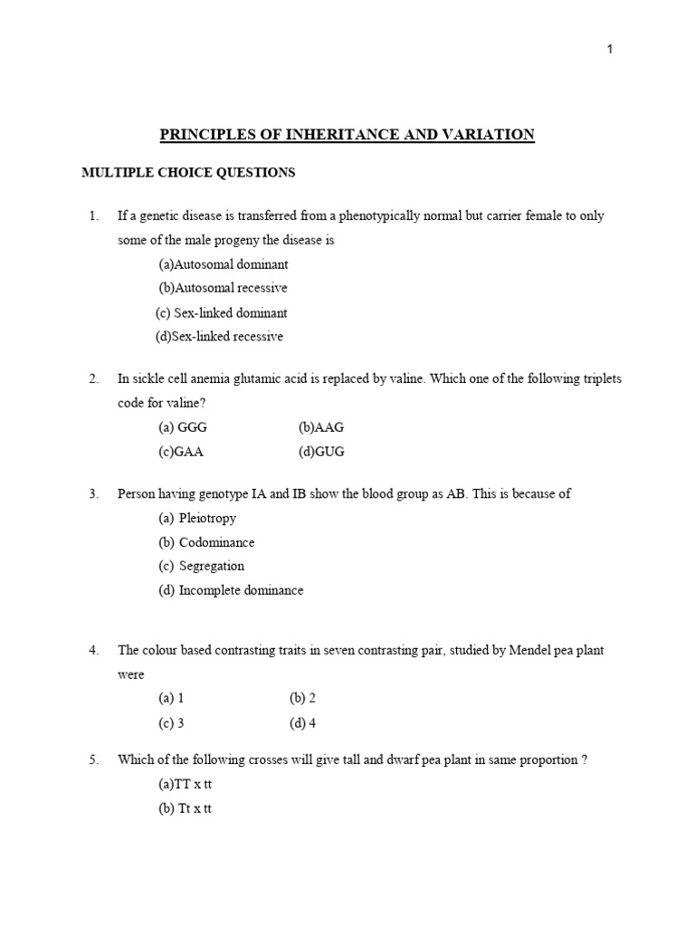 5-Principles of Inheritance and Variation MCQ | PDF 5-Principles of Inheritance and Variation MCQ | PDF