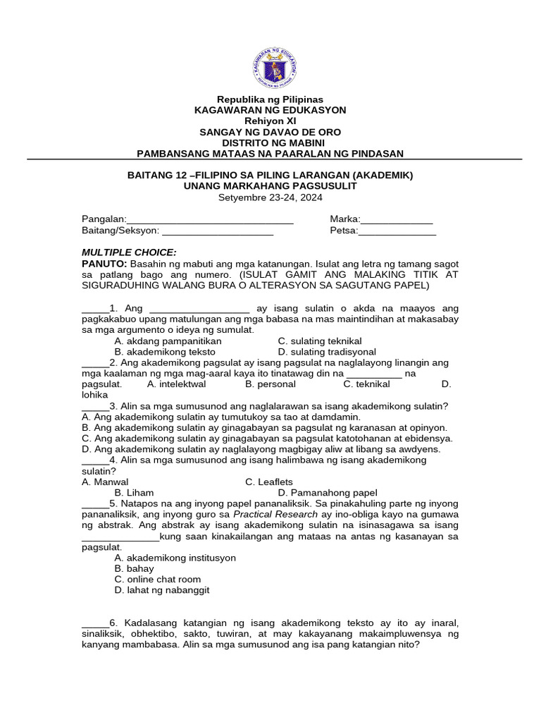 Q1 TQ FPL Akad 12 | PDF