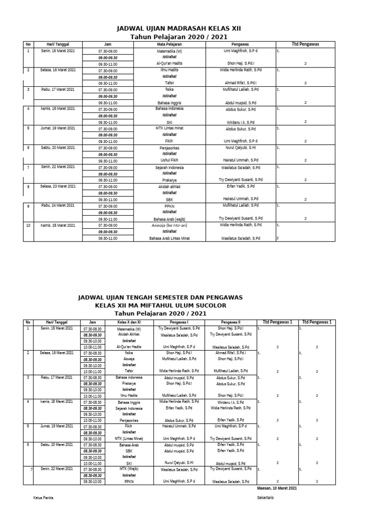 Jadwal Uam Dan Uts 2021 | PDF