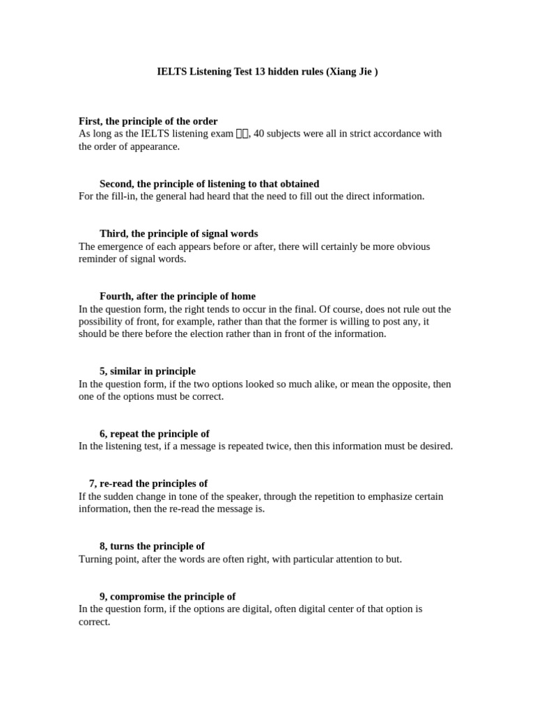 IELTS Listening Test 13 Hidden Rules (Xiang Jie) | PDF