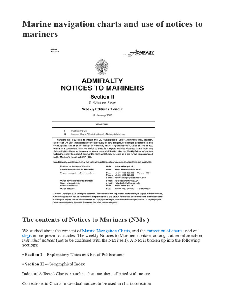 Marine Navigation Charts and Use of Notices To Mariners | PDF ...