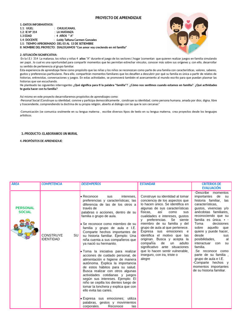 Proyecto de Aprendizaje Mi Familia | PDF