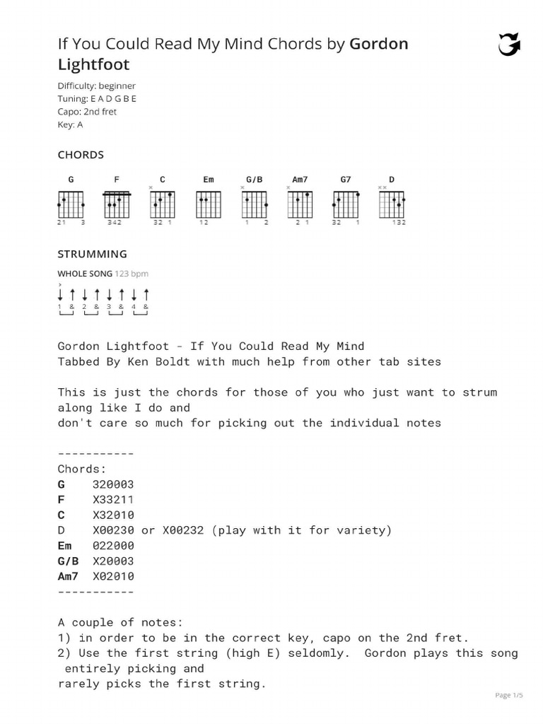 If You Could Read My Mind Chords | PDF