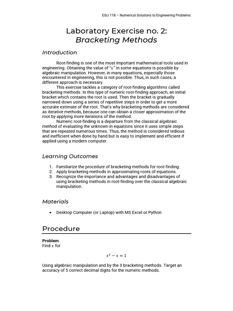 ESci 118 - LabEx 2 - Lab Guide (Bracketing Methods) | PDF