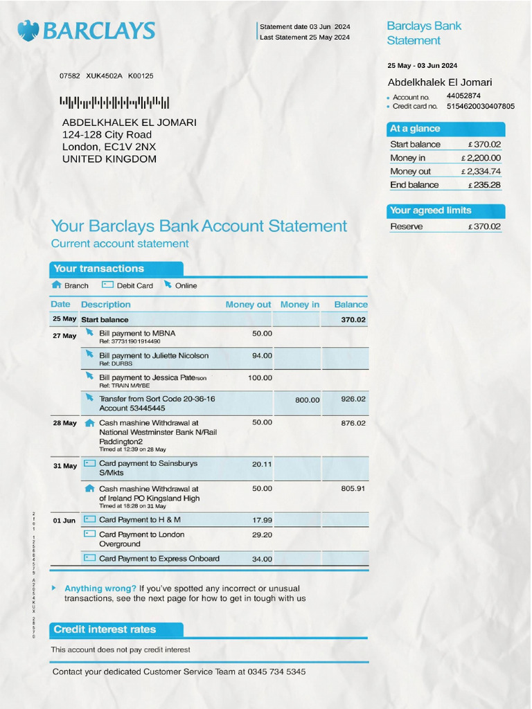Uk Barclays Statement | PDF