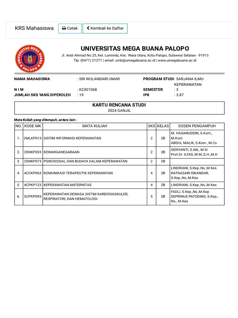 KRS Mahasiswa | PDF