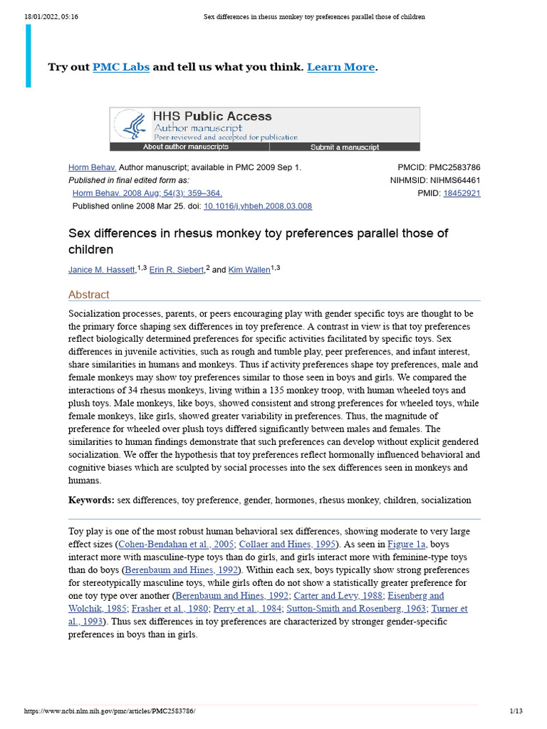 Hassett Et Al. (Monkey Toy Preferences) | PDF