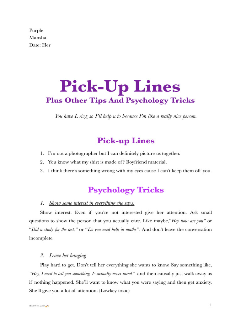 Pick-Up Lines: Plus Other Tips and Psychology Tricks | PDF