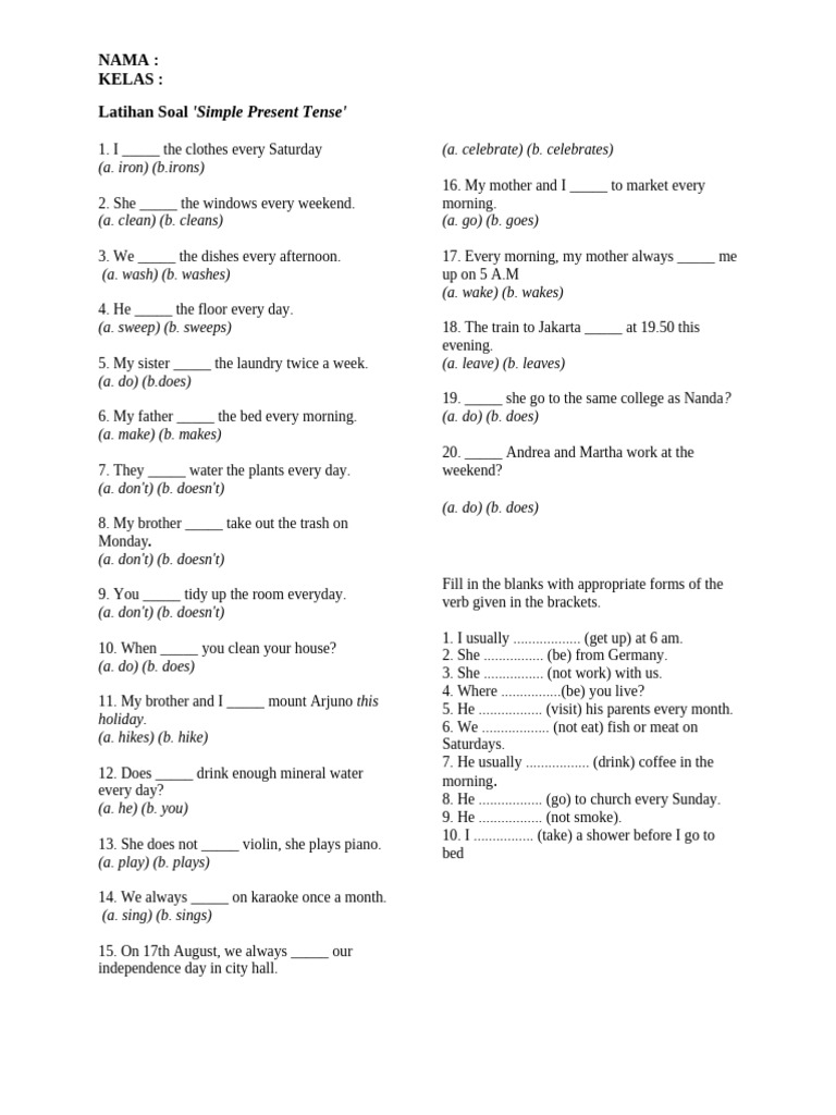 Latihan Soal - Simple Present Tense | PDF