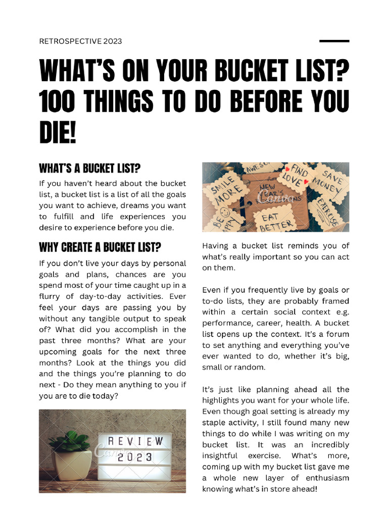 English - What's On Your Bucket List? 100 Things To Do Before You Die | PDF