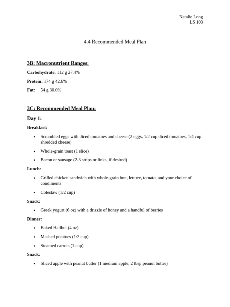 4.4 Recommended Meal Plan | PDF