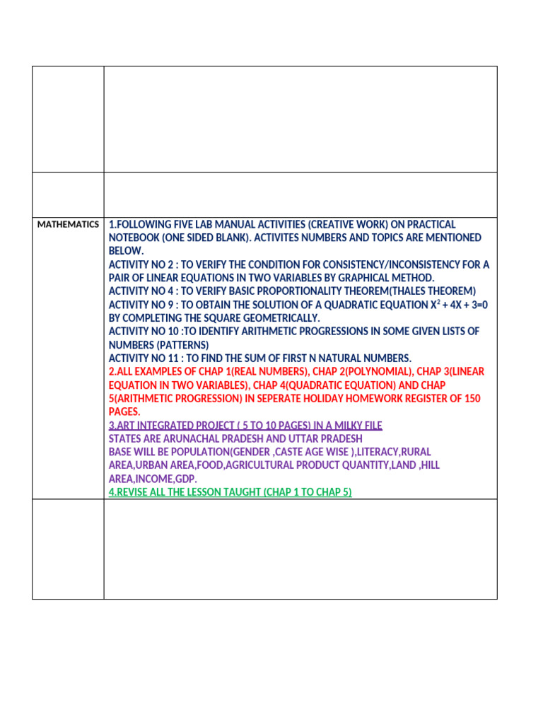 Math Lab Activities & Homework Guide | PDF | Teaching Methods & Materials