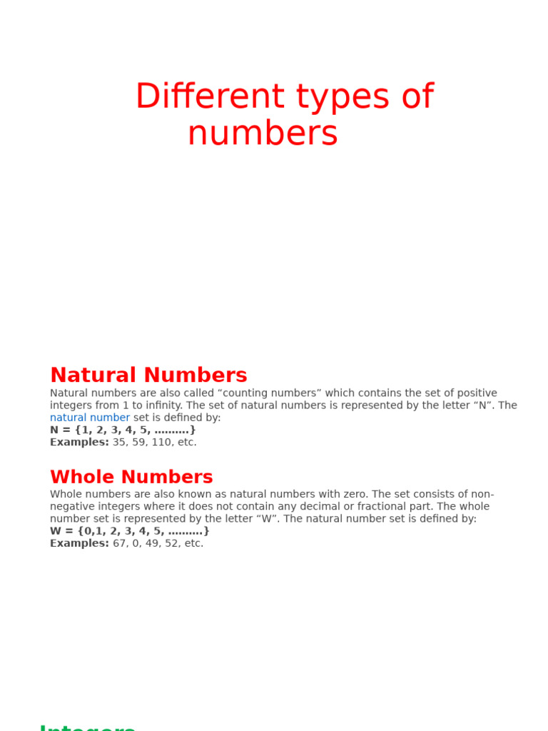 Different Types of Numbeers | PDF