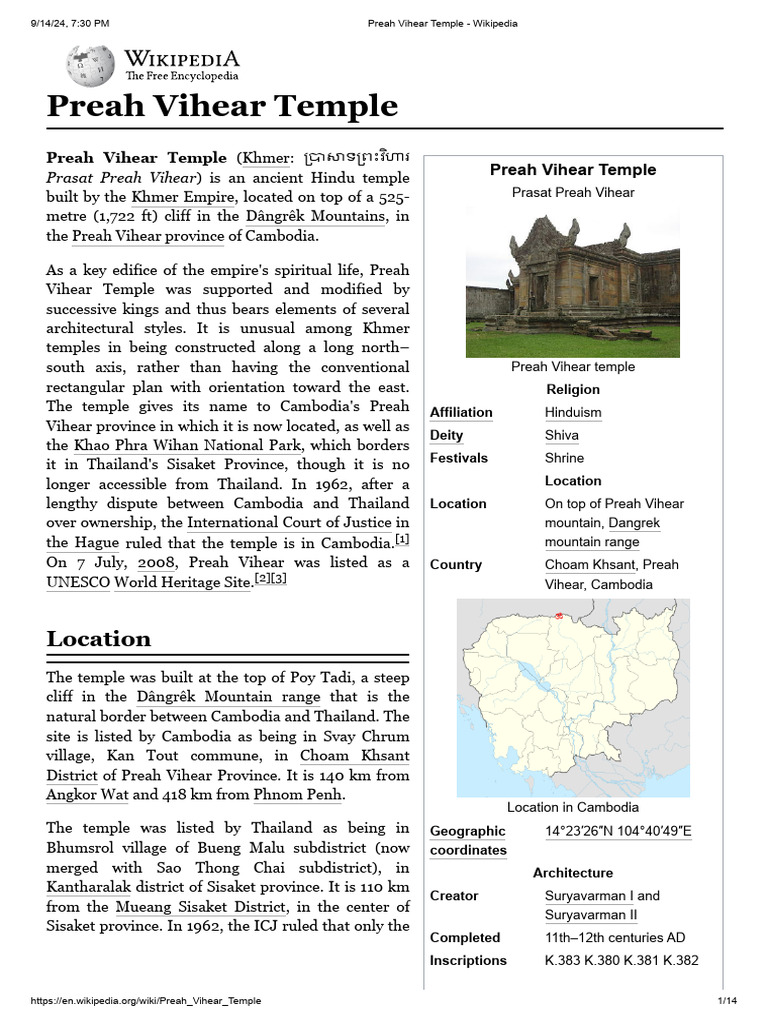 Preah Vihear Temple | PDF