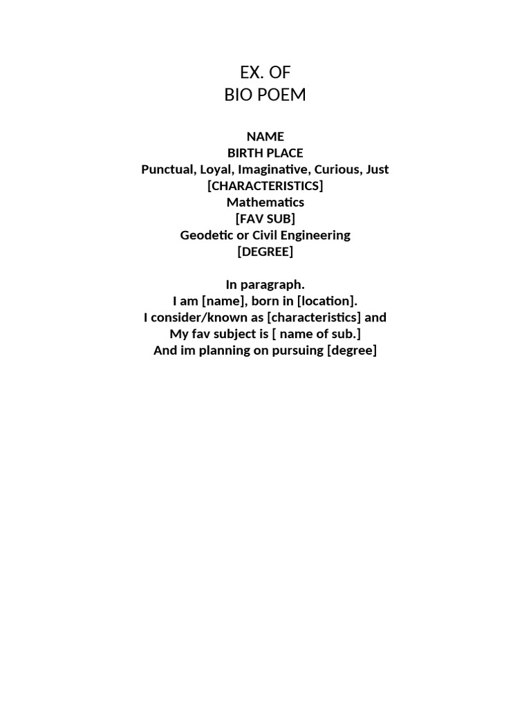 STEM 11 B Kc P. Menzi BIO POEM With Paragraph | PDF