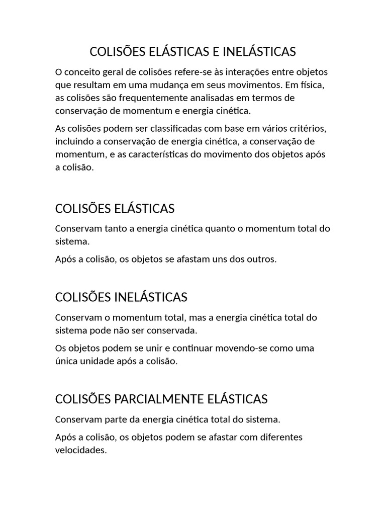 COLISOES_ELASTICAS_E_INELASTICAS | PDF