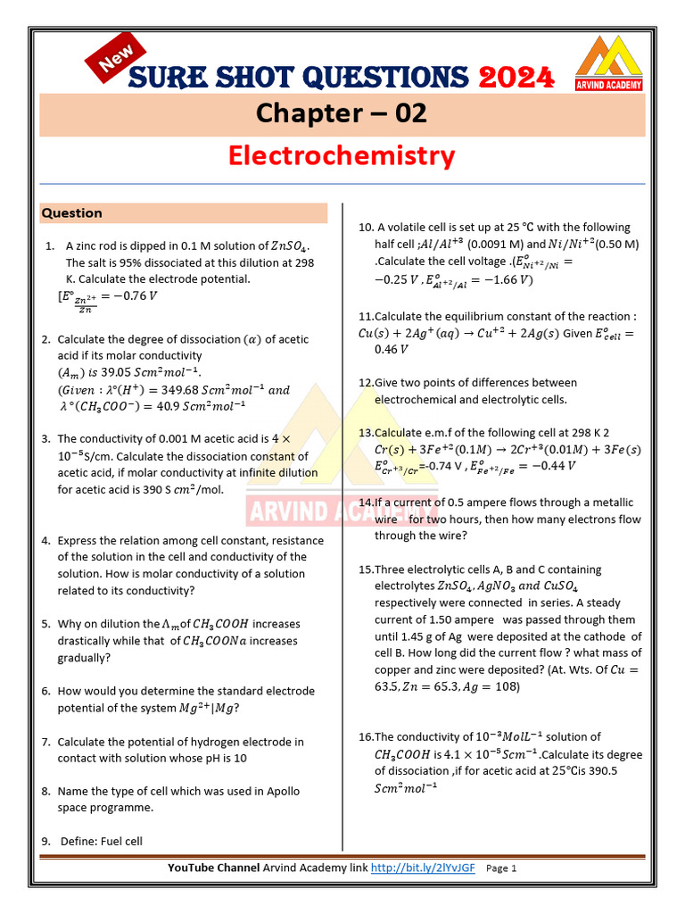 Subjective Question Chap 2 Electrochemistry | PDF | Electrochemistry | Science & Mathematics