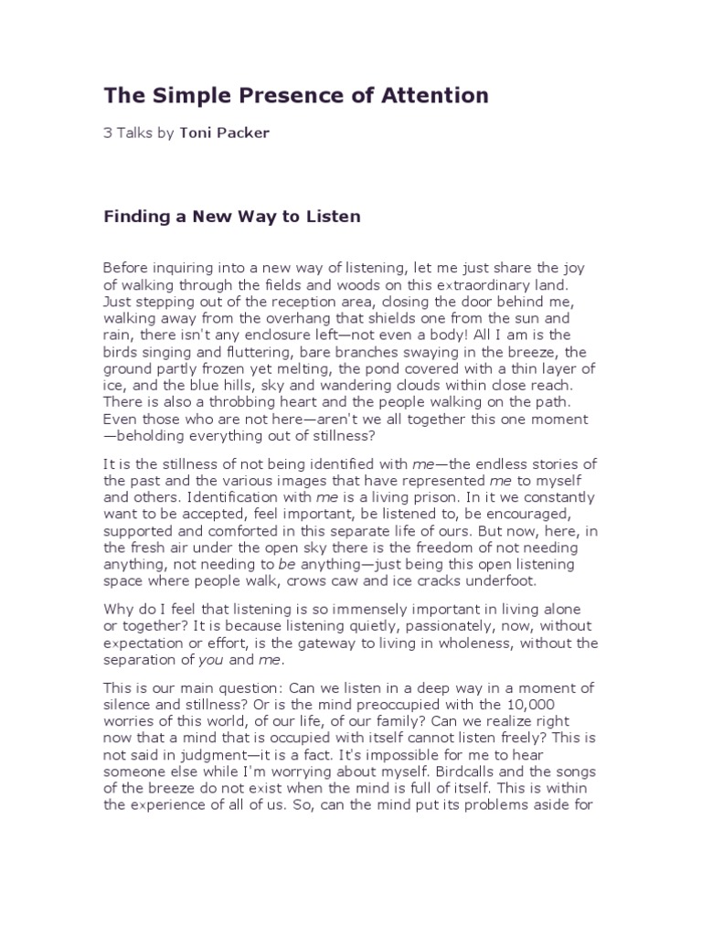 Toni Packer The Simple Presence of Attention | PDF | Anger | Thought