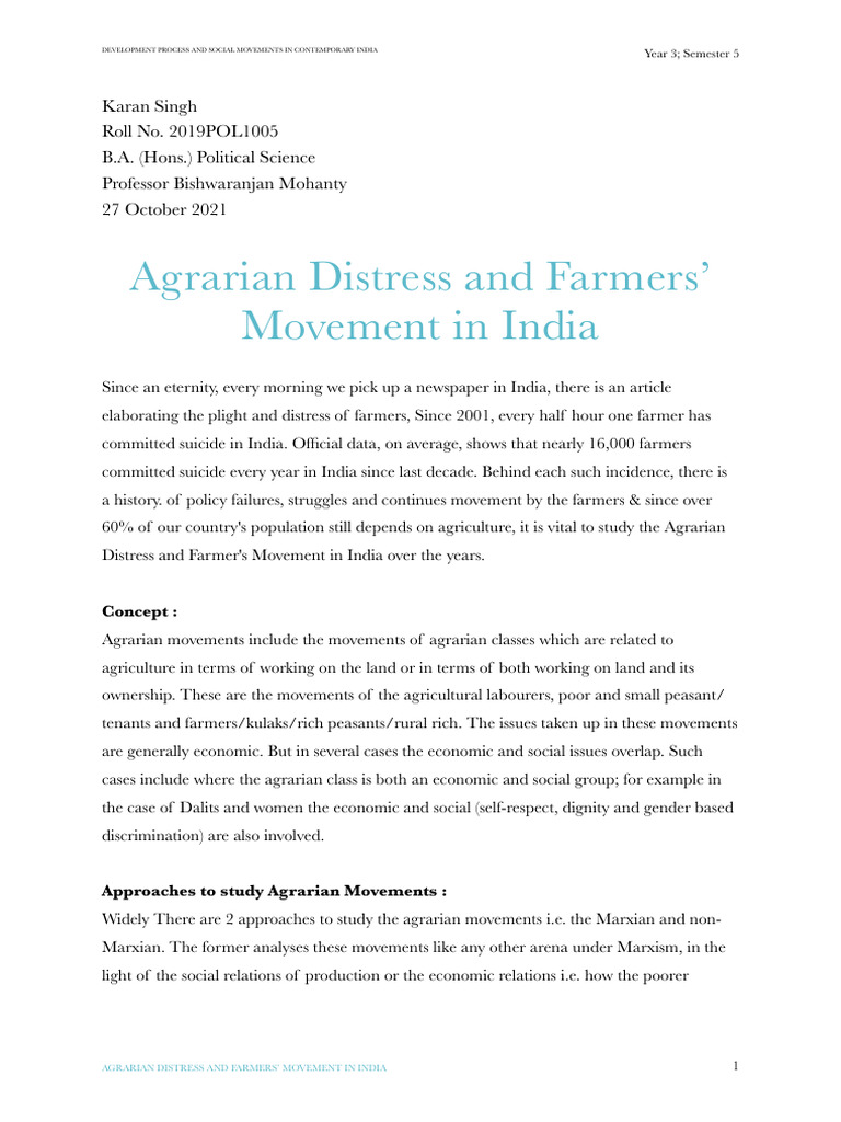 Agrarian Movements - Karan Singh | PDF | Agrarianism | History