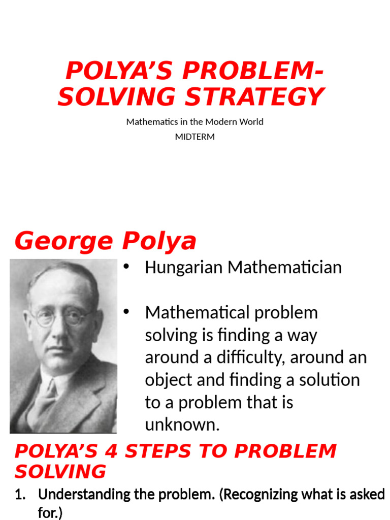 MMW Lesson 5 - Polya's Problem Solving Strategy | PDF