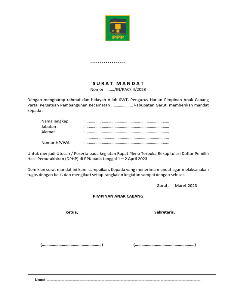 Contoh Surat Mandat Pleno PPK | PDF