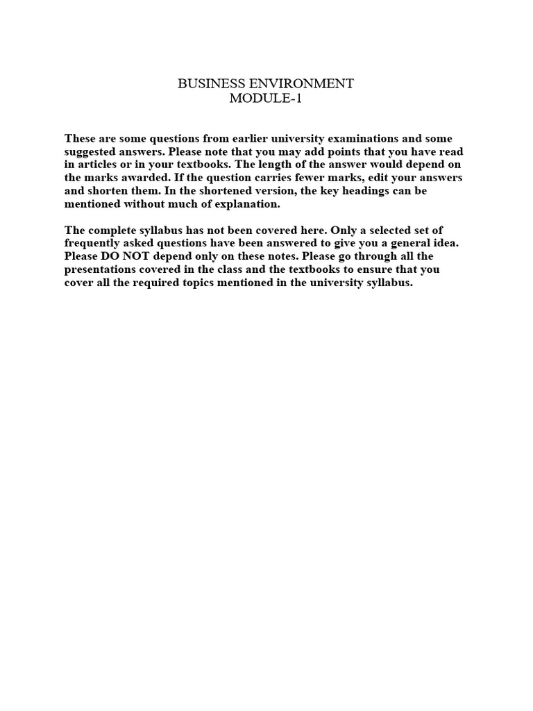 Business Environment Notes 2019 | PDF