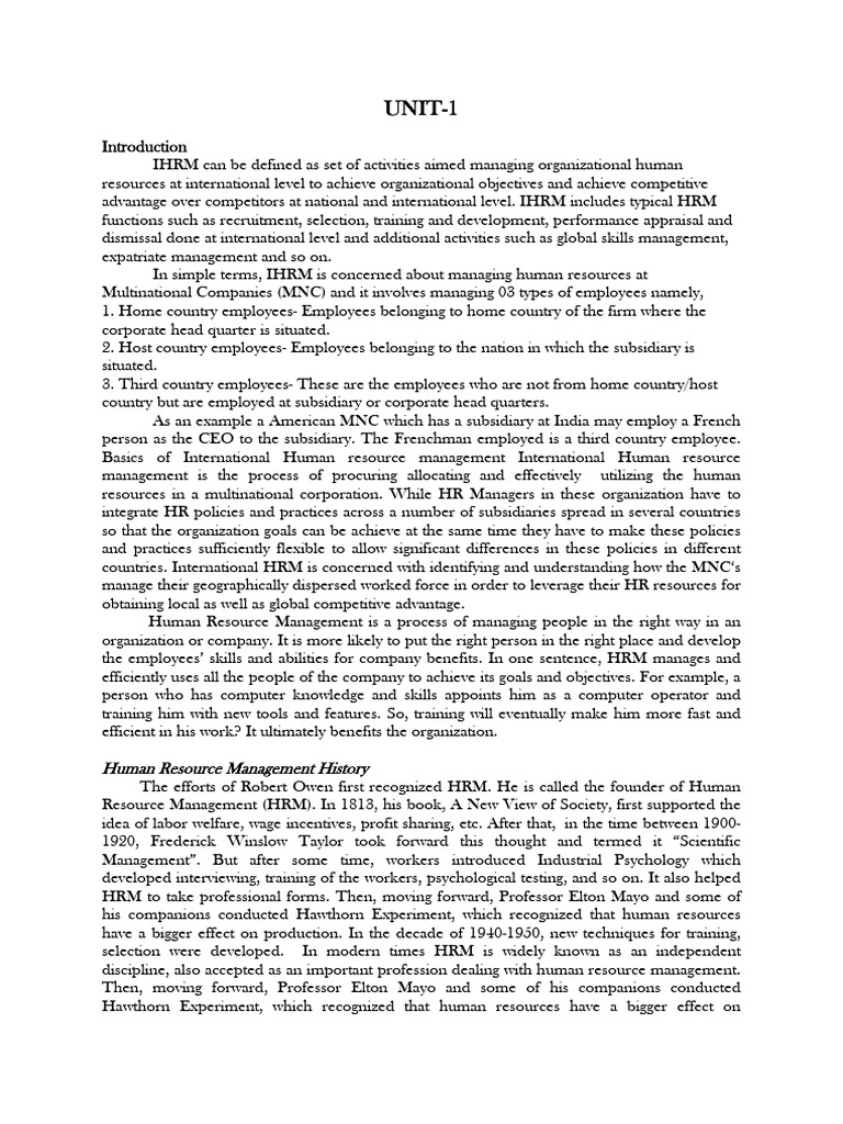 BA4020-IHRM Unit - 1 | PDF