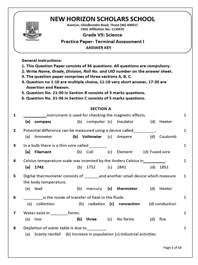 7th Practice Term Answerkey | PDF