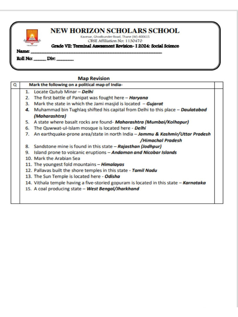 Gr.7_Term 1 Map Revision 1 | PDF