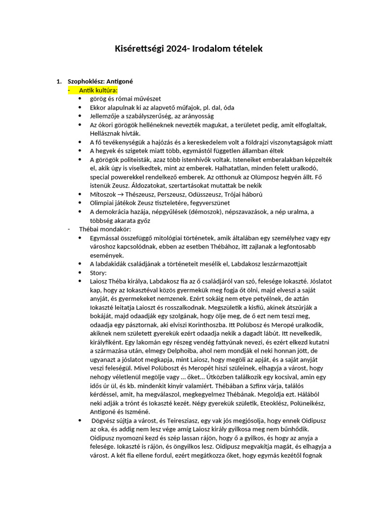 Kisérettségi 2024 10 Irodalom Tétel | PDF