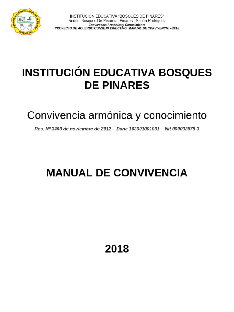 MANUAL DE CONVIVENCIA ACTUALIZADO Y APROBADO 2018 | PDF MANUAL DE CONVIVENCIA ACTUALIZADO Y APROBADO 2018 | PDF
