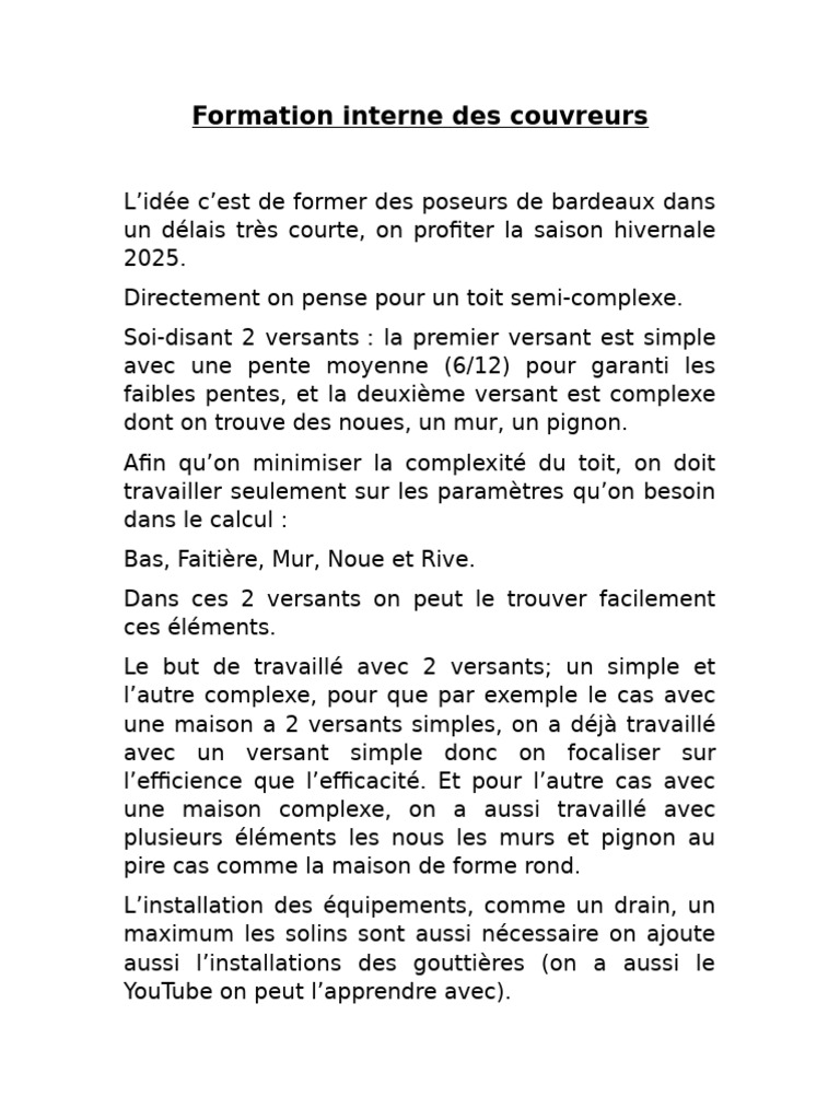 Formation Interne Des Couvreurs | PDF