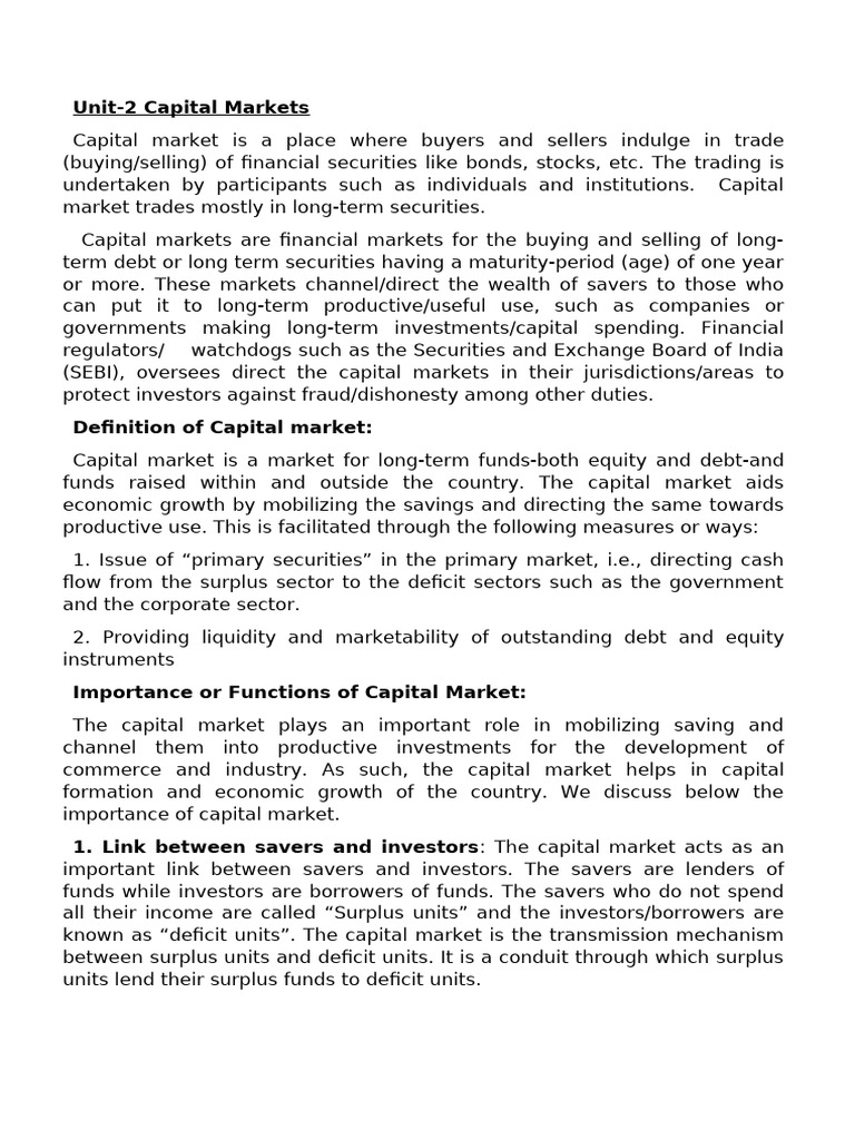 FMI - Unit 2 - Capital Market | PDF