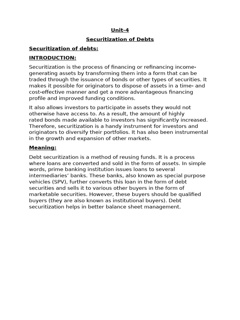 Unit-4 Securitization | PDF