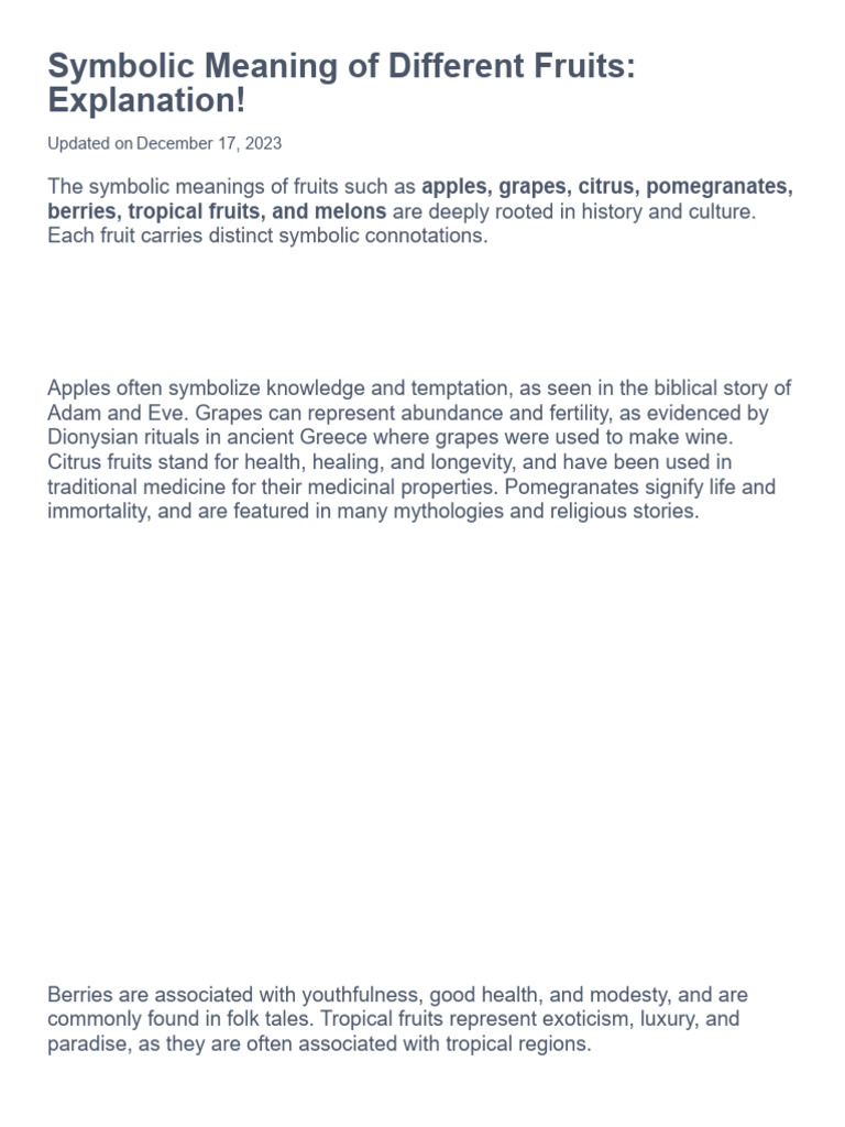 Symbolic Meaning of Different Fruits - Explanation! | PDF