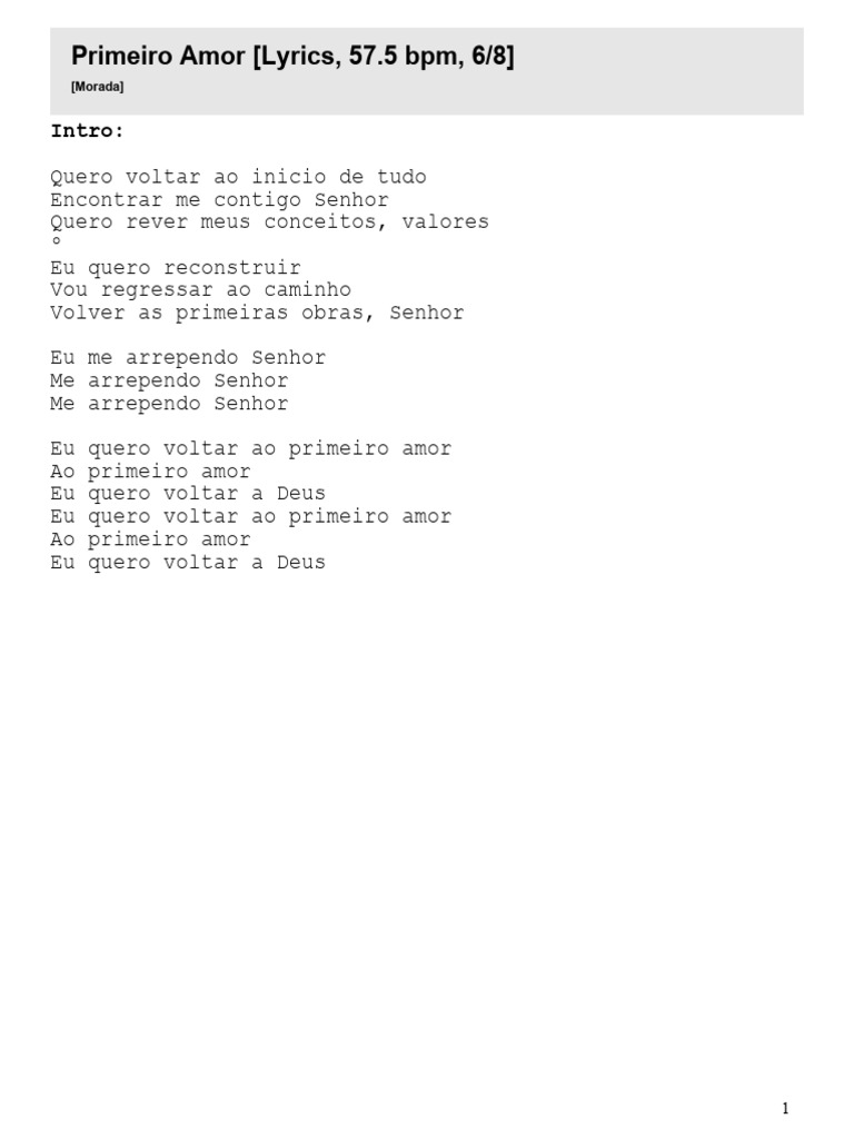 Primeiro Amor - Lyrics | PDF