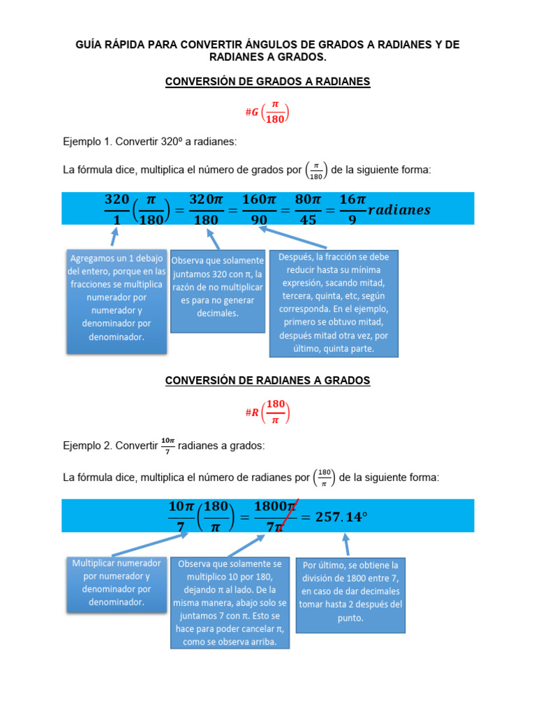 Guía Rapida para Convertir Ángulos de Grados A Radianes y de Radianes A ...