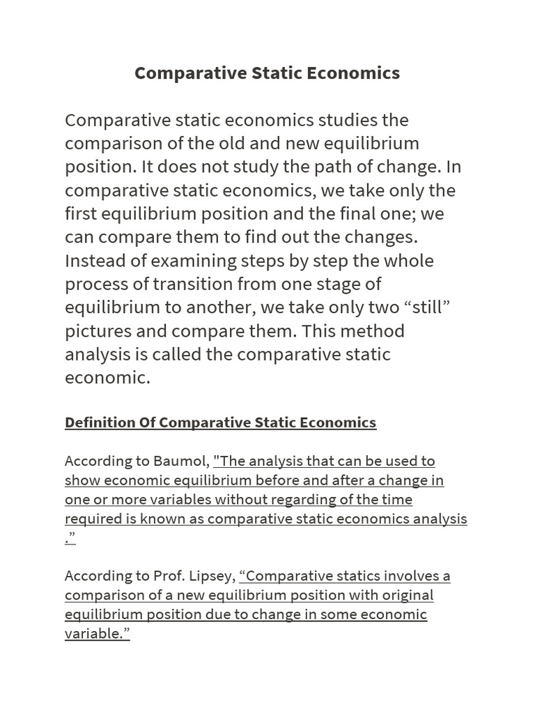 Comparative Static Economics | PDF