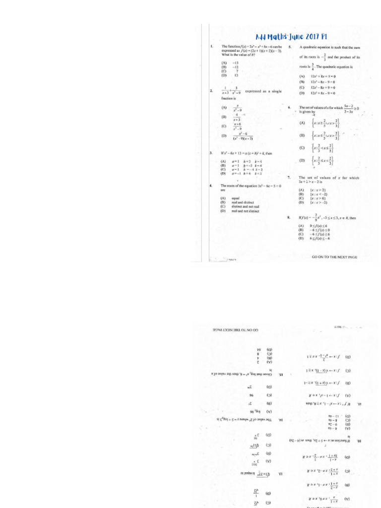 June-2017-Csec-Add-Maths-P1 - Booklet | PDF