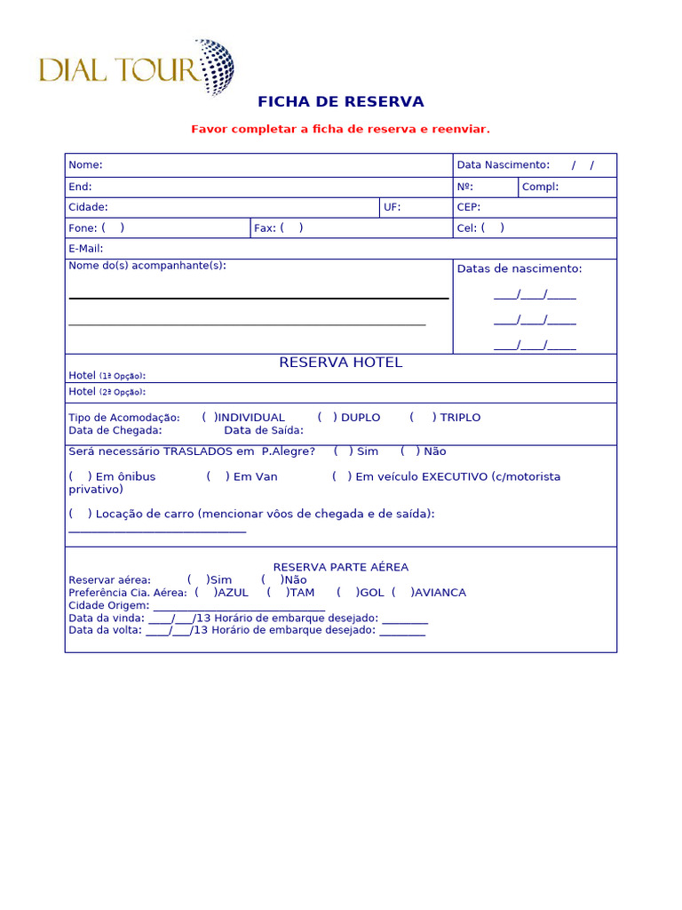 Ficha de Reserva | PDF