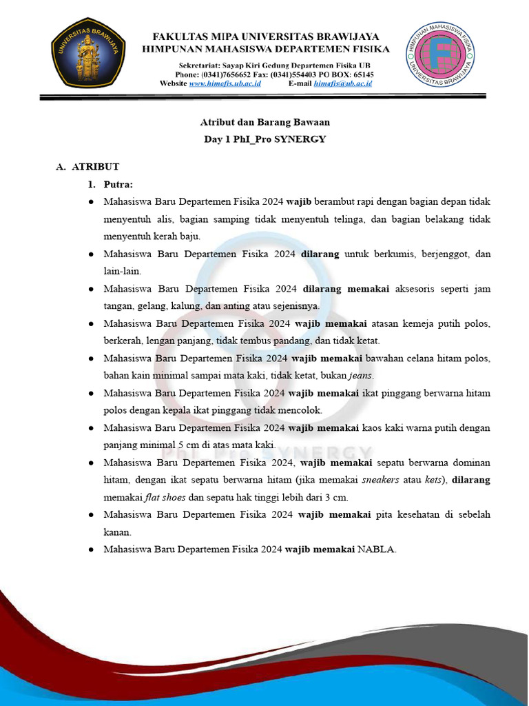 Atribut Dan Barang Bawaan Day 1 | PDF