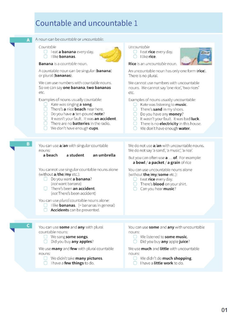 Countable Uncountable Grammar Exercises | PDF