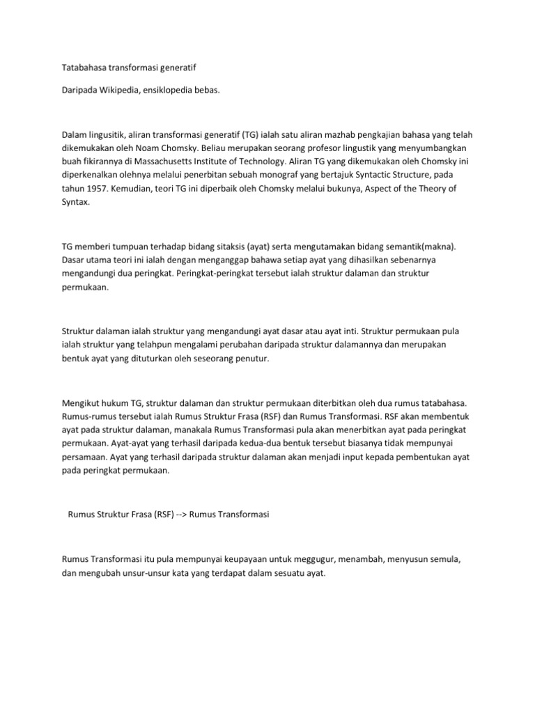 Tatabahasa Transformasi Generatif | PDF
