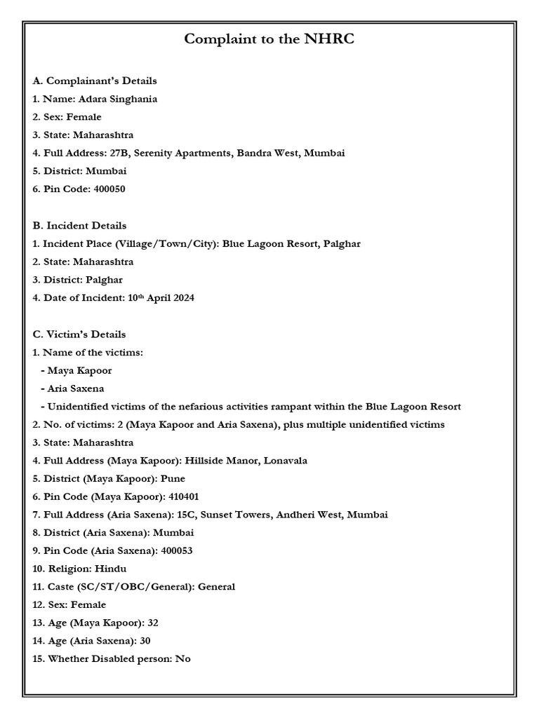 Complaint to the NHRC (1) | PDF