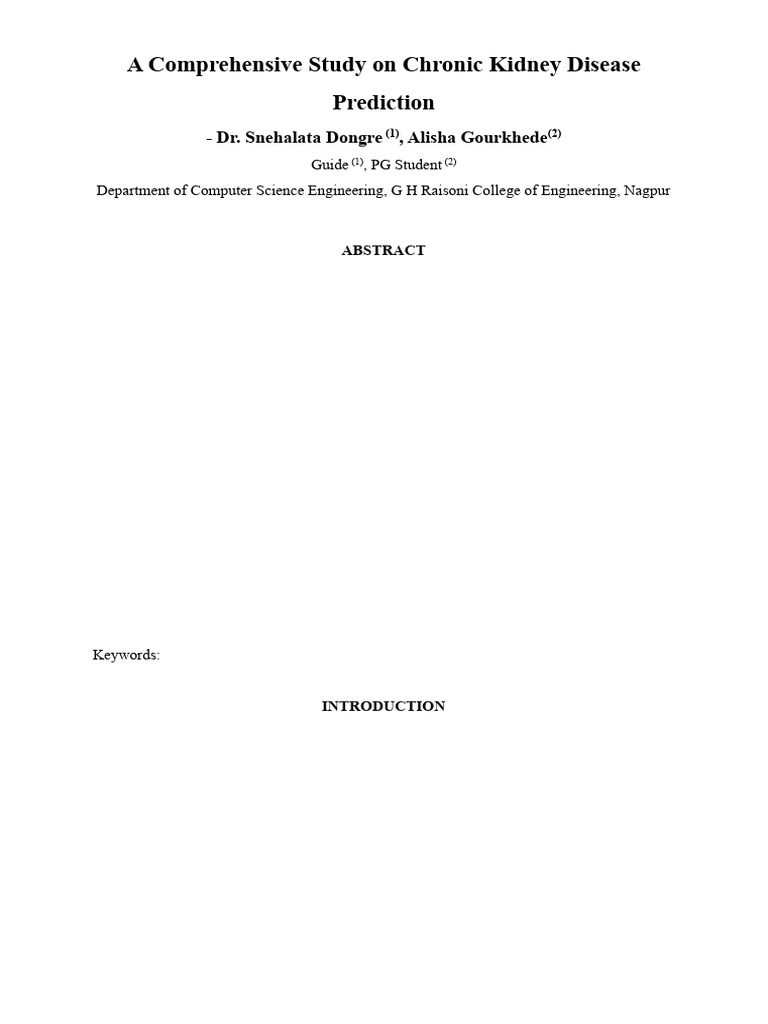 1 A Comprehensive Study On Chronic Kidney Disease Prediction | PDF